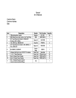 Fillable Online Sample Bill of Materials Fax Email Print - pdfFiller