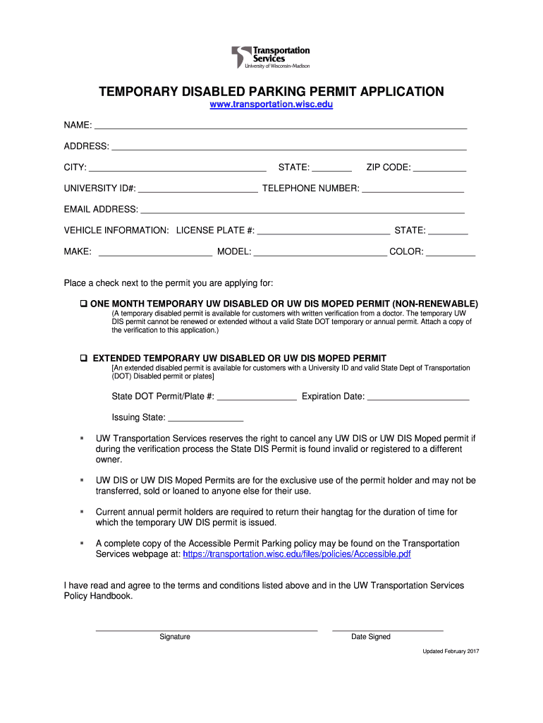 Fillable Online Temporary UW DIS Application - UW Transportation Services Fax Email Print ...