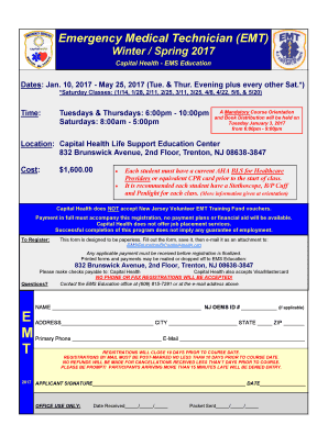 Fillable Online Emergency Medical Technician (EMT) - Capital Health Fax ...