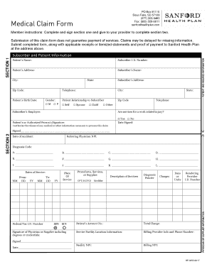 Fillable Online Subscriber and Patient Information :Subscriber I.D ...