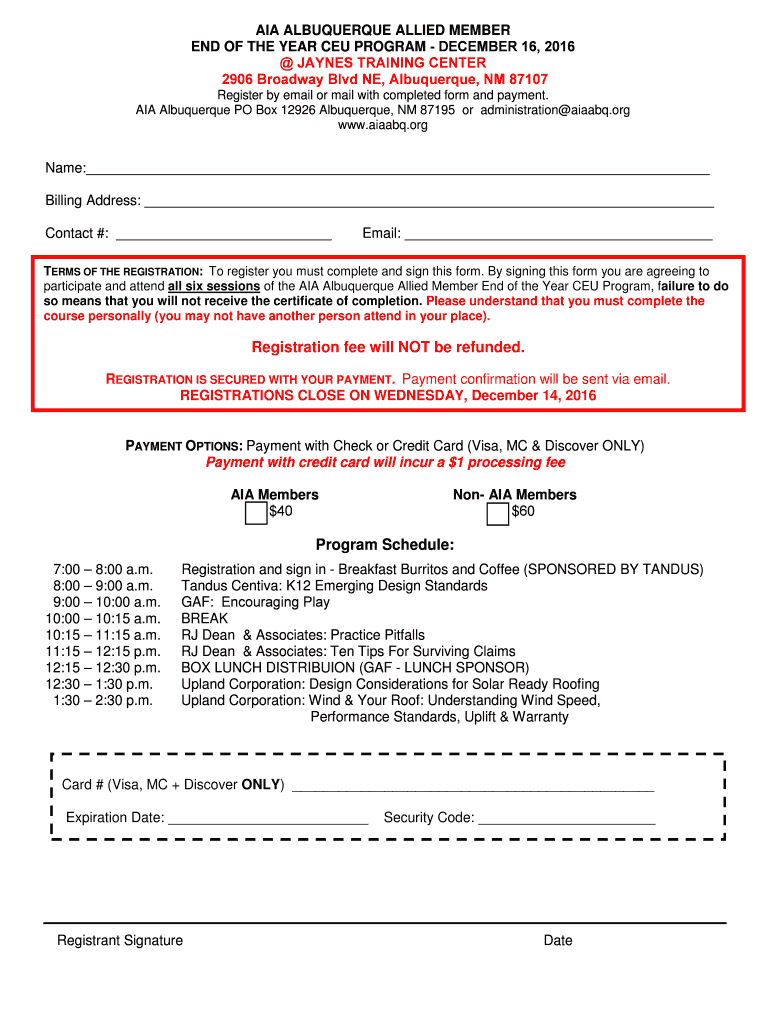 Fillable Online AIA ALBUQUERQUE ALLIED MEMBER END OF THE YEAR CEU PROGRAM ... Fax Email Print ...
