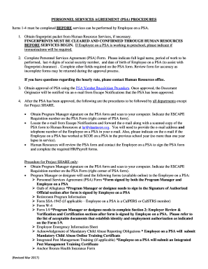 Fillable Online PERSONNEL SERVICES AGREEMENT (PSA) PROCEDURES Fax Email ...