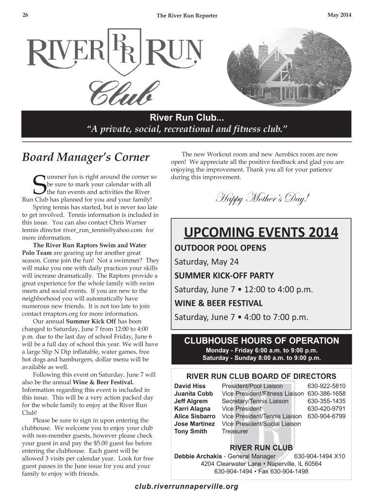 Fillable Online River Run Club... - River Run Naperville Homeowners ...