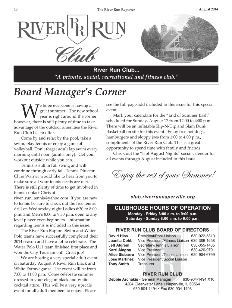 Fillable Online River Run Club... - River Run Naperville Homeowners ...