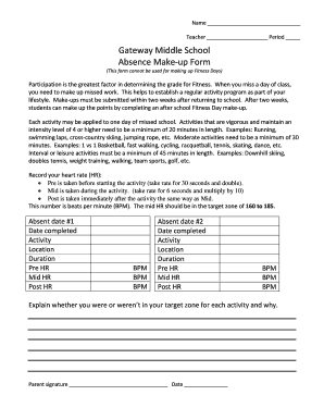 Fillable Online Gateway Middle School Absence Make-up Form - Everett ...