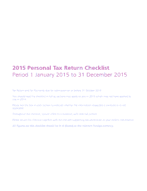 Fillable Online A - 2015 Personal Tax Return Checklist Fax Email Print ...