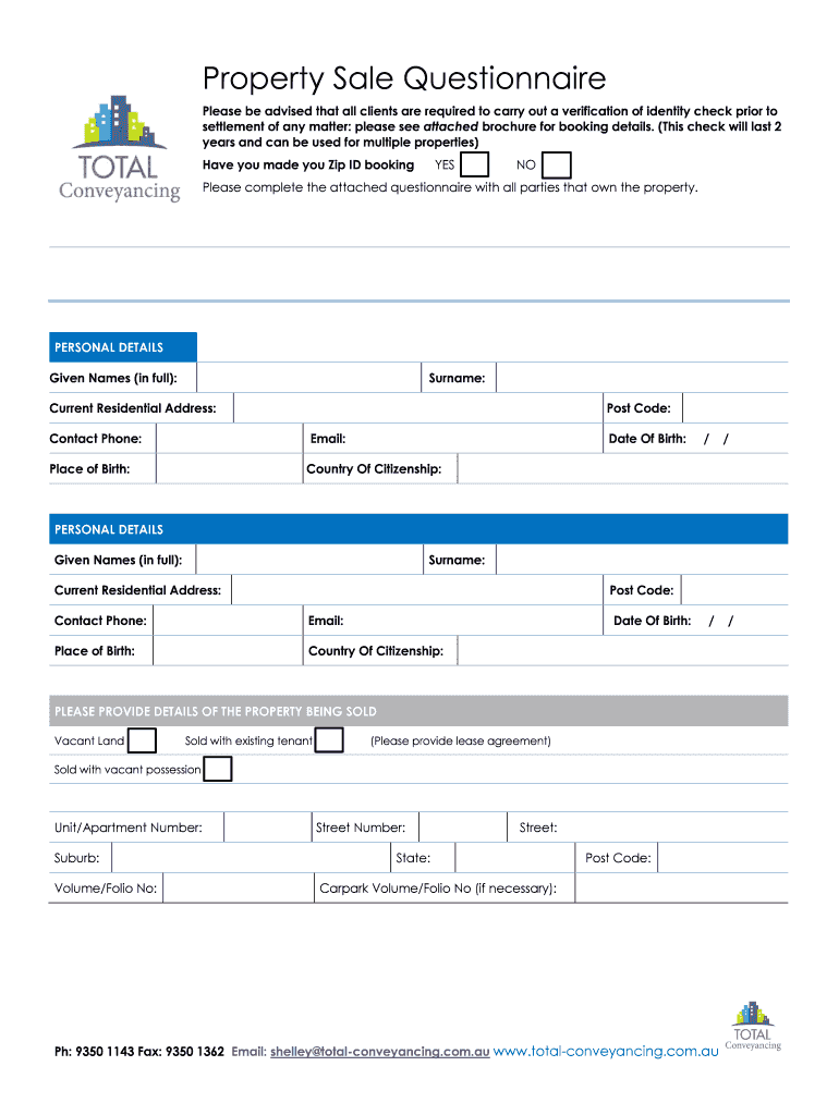 Fillable Online Property Sale Questionnaire Fax Email Print - pdfFiller