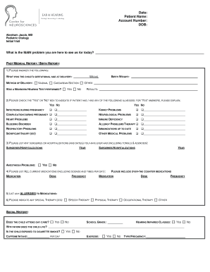 Fillable Online Ear and Hearing New Pediatric Patient Intake Form Fax ...