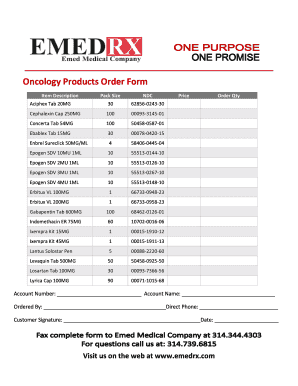 Fillable Online Oncology Order Form - EMED MEDICAL Fax Email Print - pdfFiller