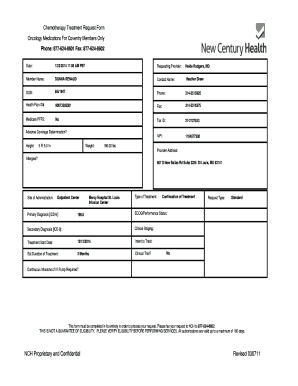 Fillable Online Chemotherapy Treatment Request Form Oncology ...