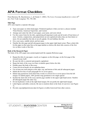 Fillable Online APA Format Checklists - SLU Fax Email Print - pdfFiller