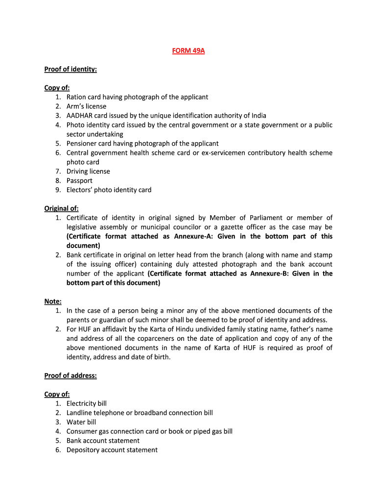 Fillable Online FORM 49A Proof of identity - South Indian Bank Fax ...