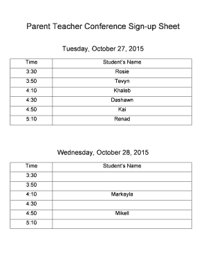 Fillable Online Parent Teacher Conference Schedule Fax Email Print ...