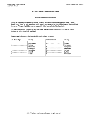 Fillable Online RATING TERRITORY CODE SECTION Except for East Boston ...