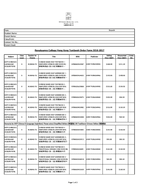 Fillable Online Renaissance College Hong Kong Textbook Order Form ... - RCHK Fax Email Print ...