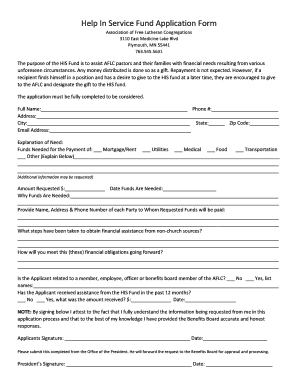 Fillable Online Help In Service Fund Application Form Fax Email Print ...
