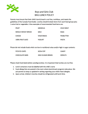 Fillable Online BAG LUNCH POLICY Fax Email Print - pdfFiller