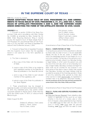 Fillable Online ORDER ADOPTING TEXAS RULE OF CIVIL PROCEDURE 21c AND ...