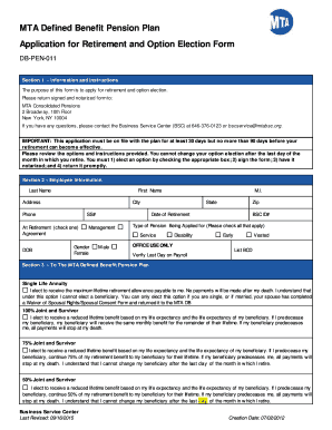 Mta Defined Benefit Pension Plan - Fill Online, Printable, Fillable ...