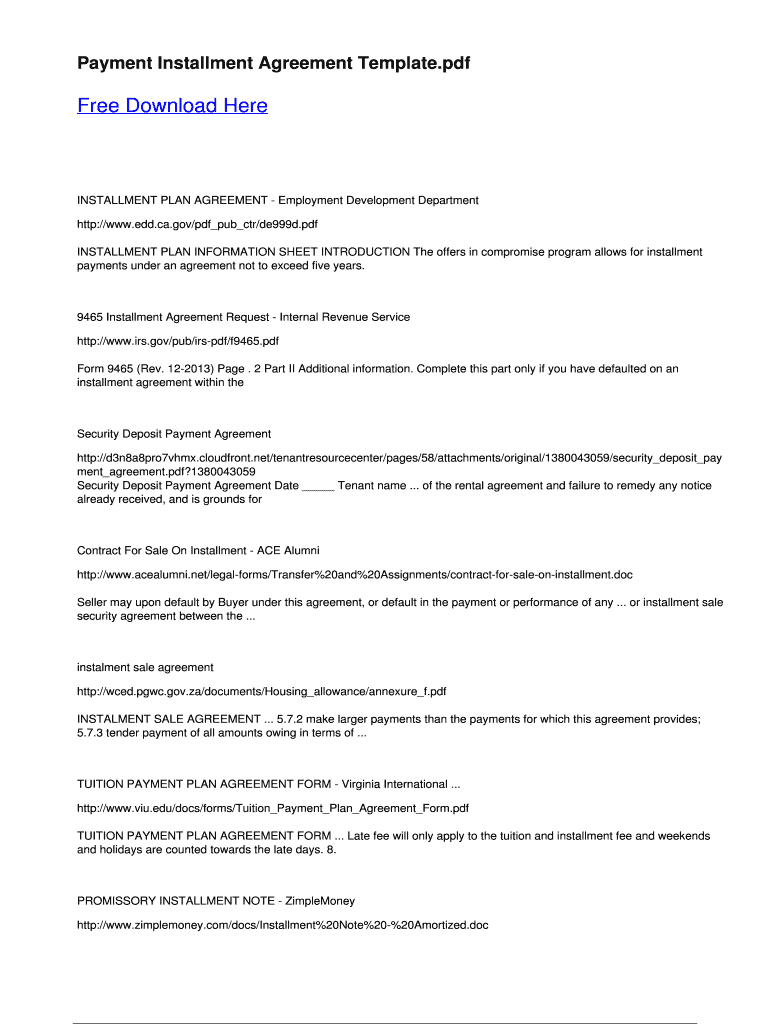 Fillable Online Payment Installment Agreement Template Fax Email Print ...