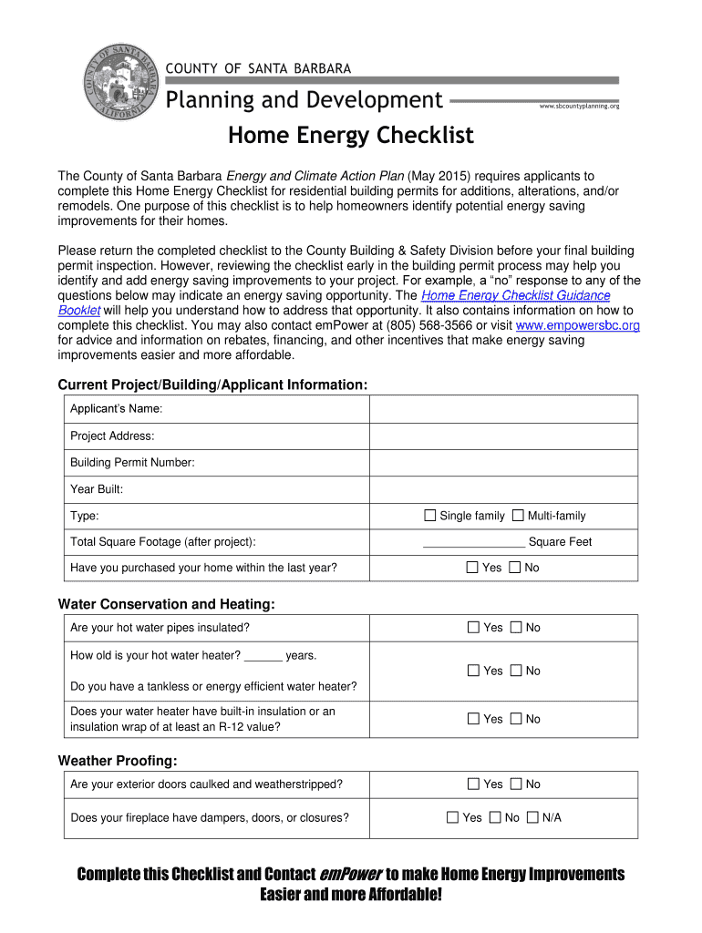 Fillable Online Home Energy Checklist - Santa Barbara County Planning ...