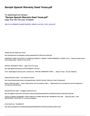 Fillable Online Sample Special Warranty Deed Texas - Pdfslibforme.com Fax Email Print - pdfFiller