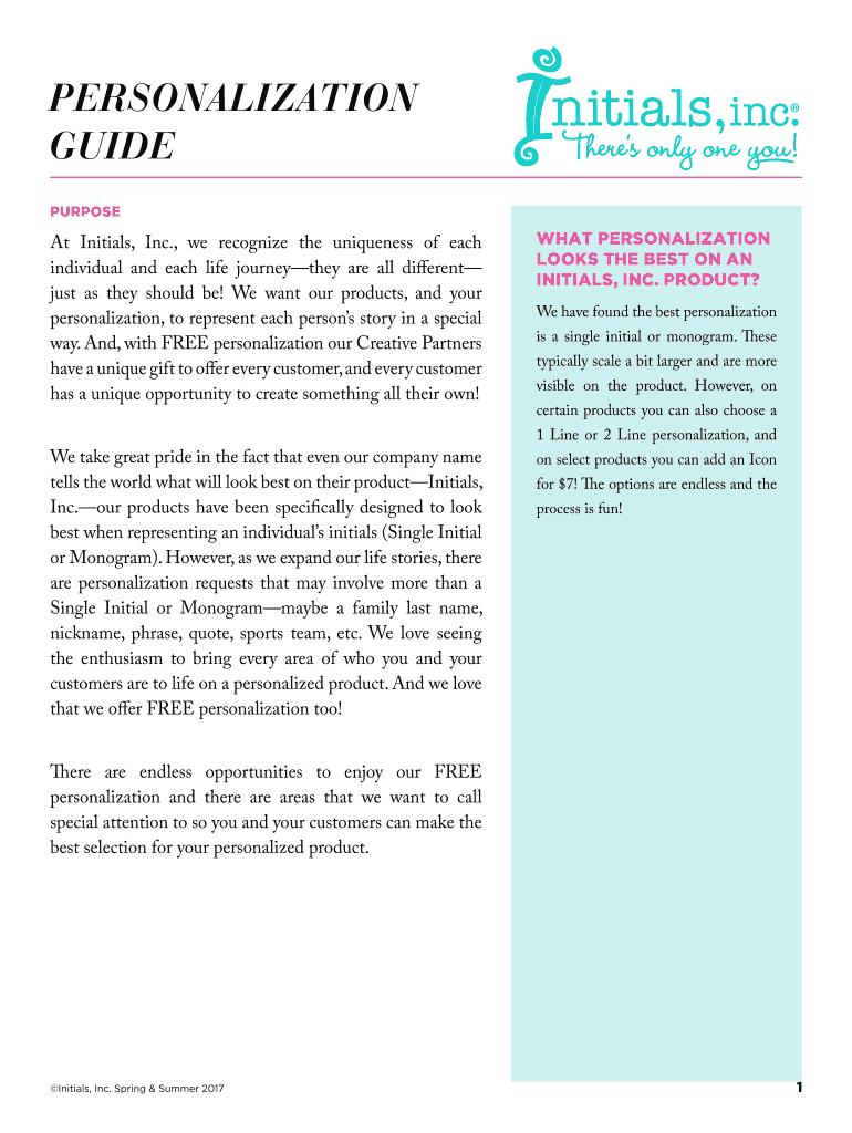 Fillable Online personalization guide - Initials, Inc. Fax Email Print - pdfFiller
