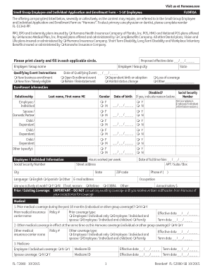 Fillable Online Small Group Employee and Individual Application and ...