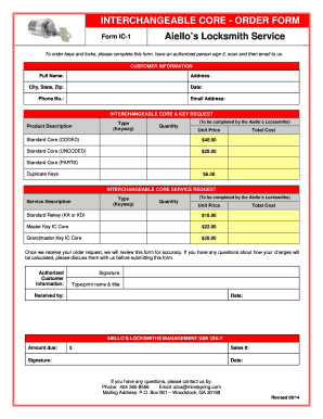 Fillable Online Interchangeable Core Request Form - Aiello's Locksmiths ...