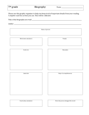 Fillable Online 7th grade Biography Name Please use this gra Fax Email ...