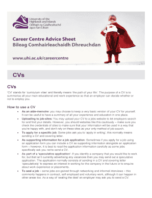 Fillable Online CV stands for curriculum vitae and literally means the ...