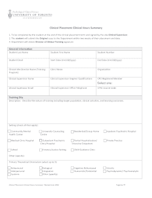 Fillable Online Clinical Placement Clinical Hours Summary - UTSC ...