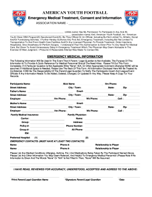 Fillable Online AYF Emergency Medical Consent Form - Parkway South Jr ...