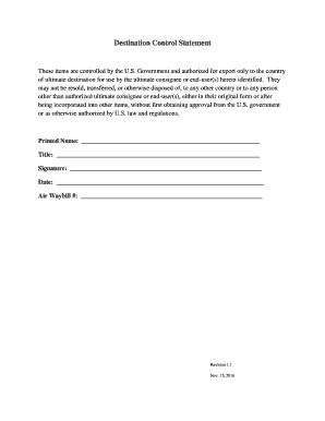 Fillable Online Destination Control Statement Fax Email Print - pdfFiller