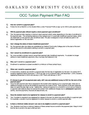 Fillable Online OCC Tuition Payment Plan FAQ Fax Email Print - pdfFiller