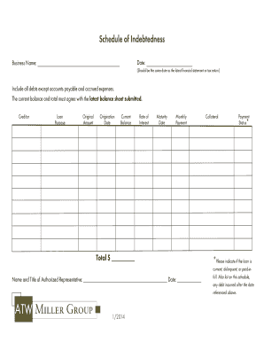 Fillable Online Schedule of Indebtedness - ATW Miller Group Fax Email ...