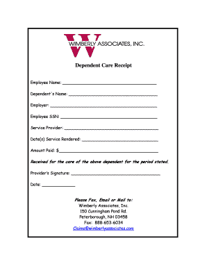 Fillable Online Dependent Care Receipt - Wimberly Associates Fax Email ...