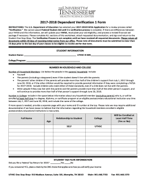 Fillable Online 2017-2018 Dependent Verification 1 Form Fax Email Print ...