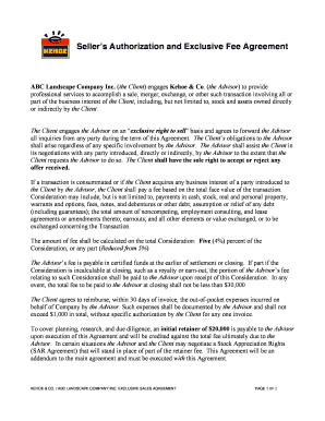 Fillable Online Sellers Authorization and Exclusive Fee Agreement Fax ...