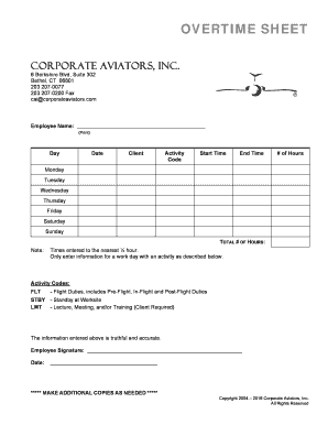 Fillable Online OVERTIME SHEET Fax Email Print - pdfFiller