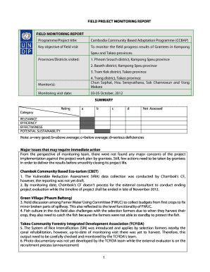 Fillable Online FIELD PROJECT MONITORING REPORT Fax Email Print - pdfFiller