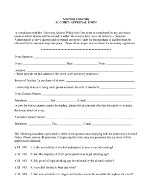 Fillable Online ALCOHOL APPROVAL FORM Fax Email Print - pdfFiller