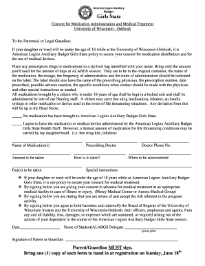 Fillable Online Consent for Medication Administration and Medical ...