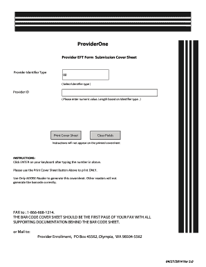 Fillable Online Provider EFT Form Submission Cover Sheet Fax Email ...