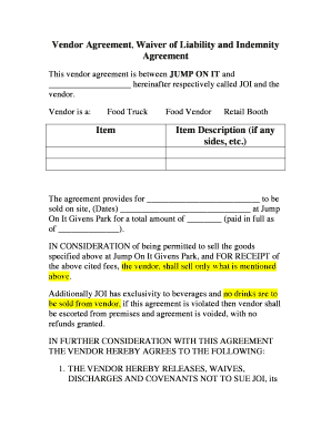 Fillable Online Vendor Liability Agreement.docx Fax Email Print - pdfFiller