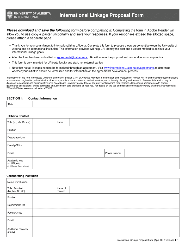 Fillable Online Linkage Proposal form - University of Alberta International Fax Email Print ...