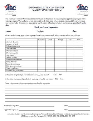 Fillable Online employer electrician trainee evaluation report form ...