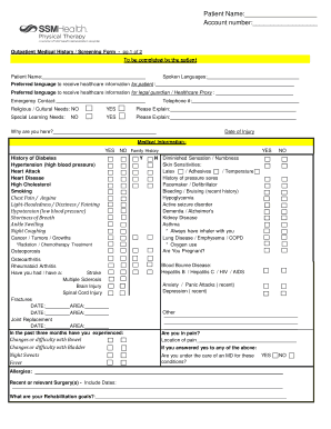 Fillable Online Outpatient Medical History and Screening - SSM Physical ...