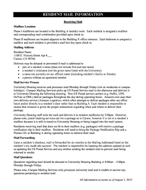 Fillable Online RESIDENT MAIL INFORMATION Fax Email Print - pdfFiller