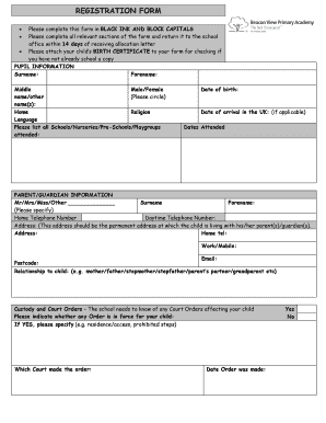 Fillable Online registration form - Beacon View Primary Academy Fax ...